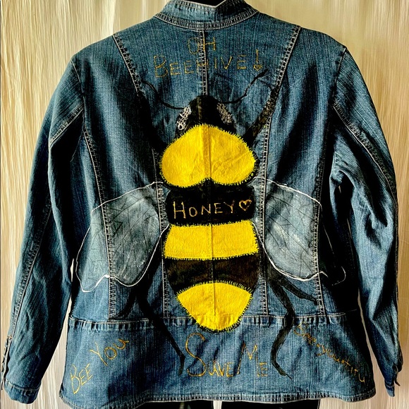 Worthington | Jackets & Coats | Hand Painted Denim Queen Bee Jacket ...